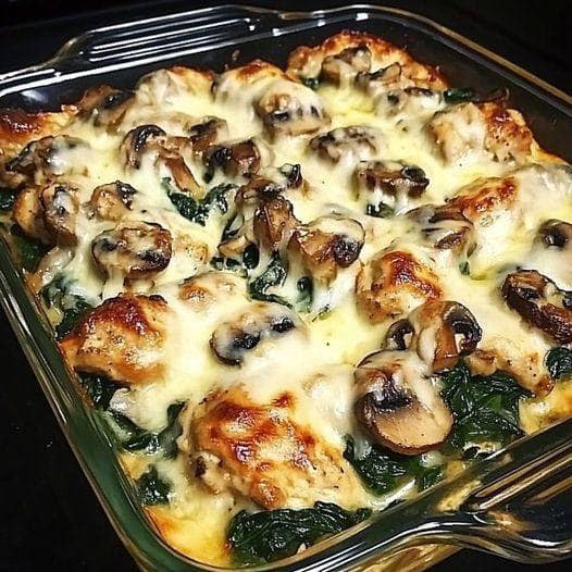 Chicken Spinach and Mushroom Low Carb Oven Bake | worldofcooking.net